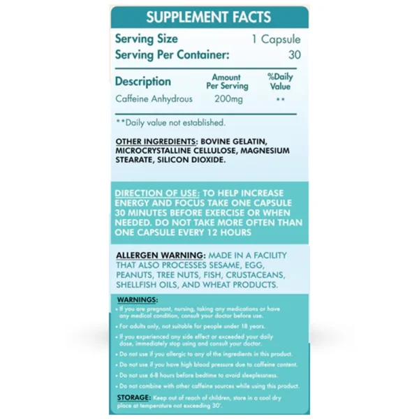 Organic Nation Caffeine 200 | 30 Capsules, Fast-Acting Energy Boost ...
